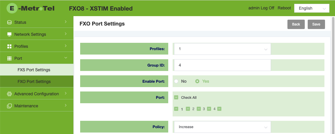 Analog Card – Create Trunk using FXO port – Documentation E-MetroTel
