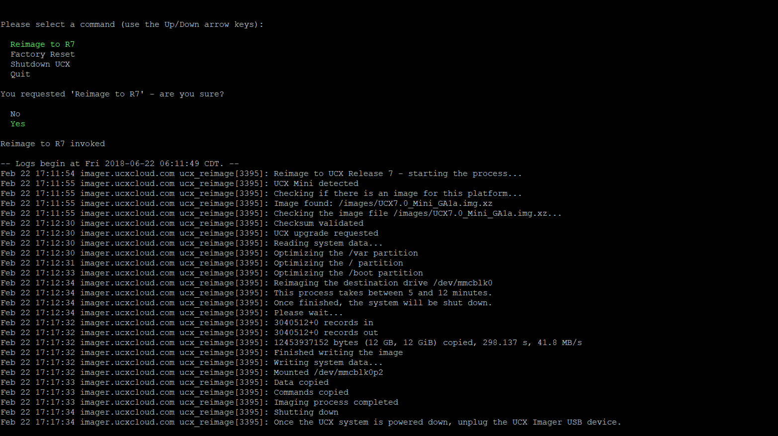 4 – Reimaging using the UCX R7 Imager – Documentation E-MetroTel