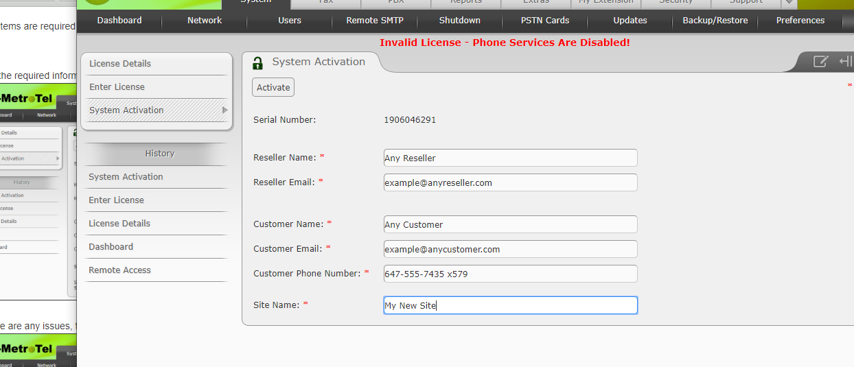 System – Licenses – Documentation E-MetroTel